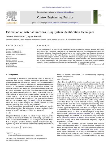Pdf Estimation Of Material Functions Using System Identification