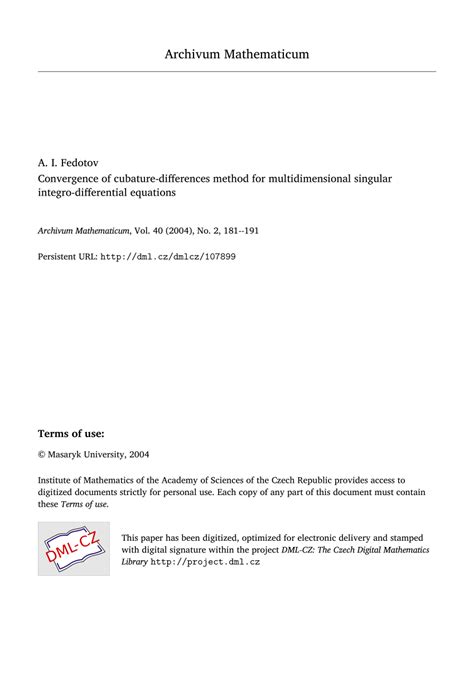 Pdf Convergence Of Cubature Differences Method For Multidimensional Singular Integro