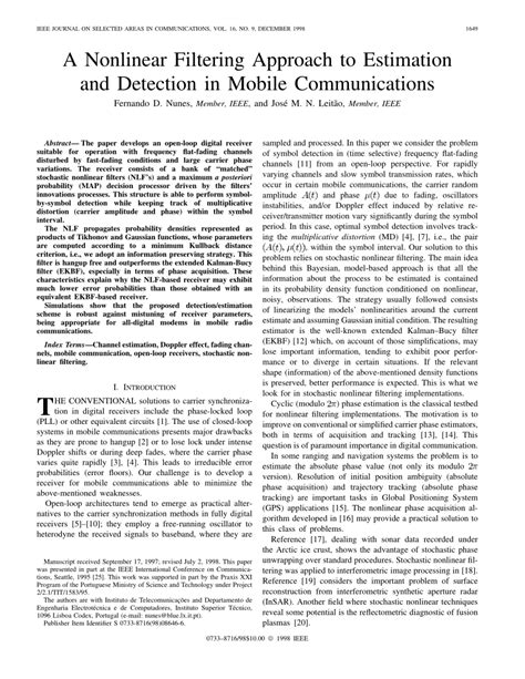 pdf a nonlinear filtering approach to estimation and detection in