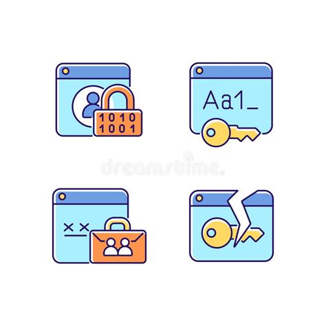 Password Encryption Rgb Color Icons Set Stock Vector Illustration Of