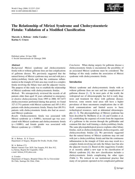 Pdf Mirizzi Syndrome History Current Knowledge And Proposal Of A