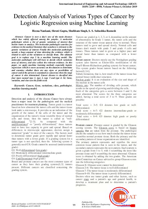 Pdf Detection Analysis Of Various Types Of Cancer By Logistic Regression Using Machine Learning