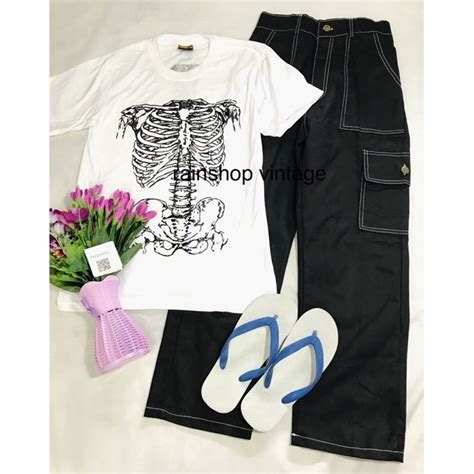 แฟชั่นวินเทจ90เสื้อกระดูกกางเกงทรงช่างชุดเชทวินเทจสไตร์ Shopee Thailand