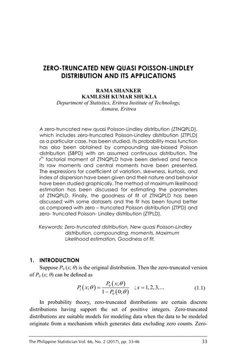 Pdf Zero Truncated New Quasi Poisson Lindley Distribution And Its Applications