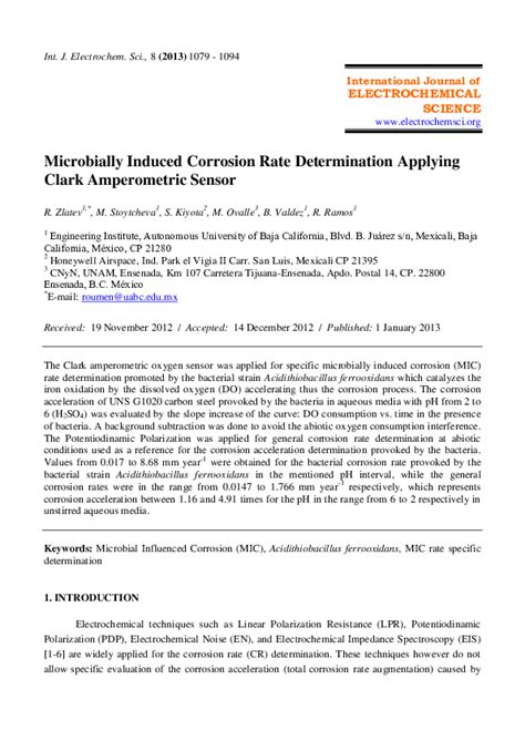 Pdf Microbially Induced Corrosion Rate Determination Applying Clark Amperometric Sensor