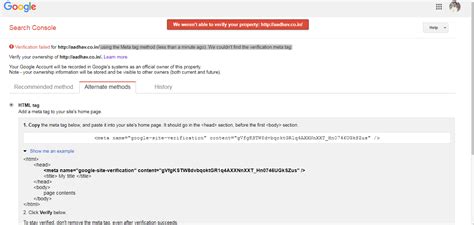 Using The Meta Tag Method Less Than A Minute Ago We Couldn T Find The Verification Meta Tag