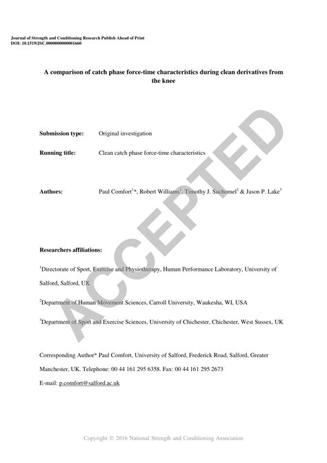 Pdf A Comparison Of Catch Phase Force Time Characteristics During