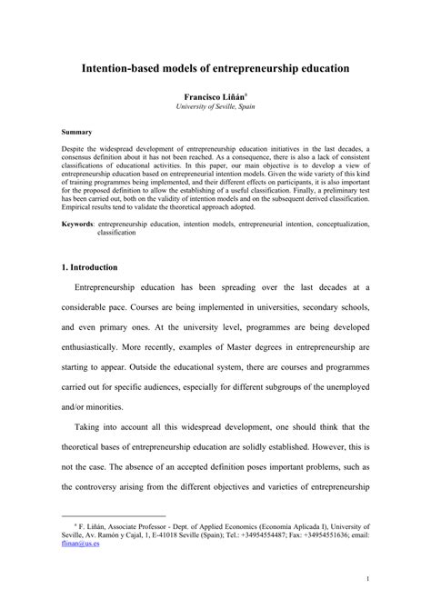 PDF Intention Based Models Of Entrepreneurship Education