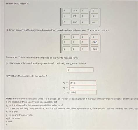 solved the resulting matrix is d finish simplifying the