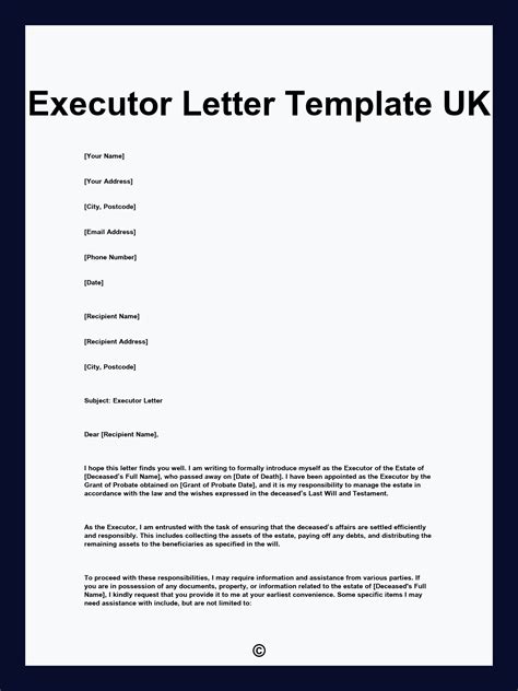 executor letter template uk