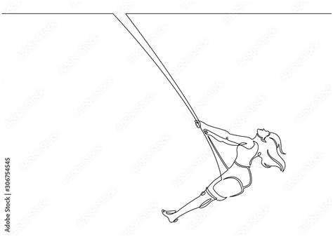 Continuous Line Drawing Girl Swinging On Swing Vector Illustration Stock Illustration Adobe