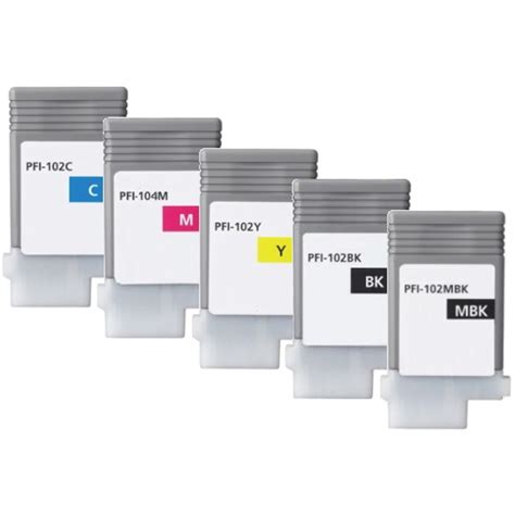 Canon PFI-102/PFI-104 Inkjet Bundle Pack - 5 Cartridges - Compatible