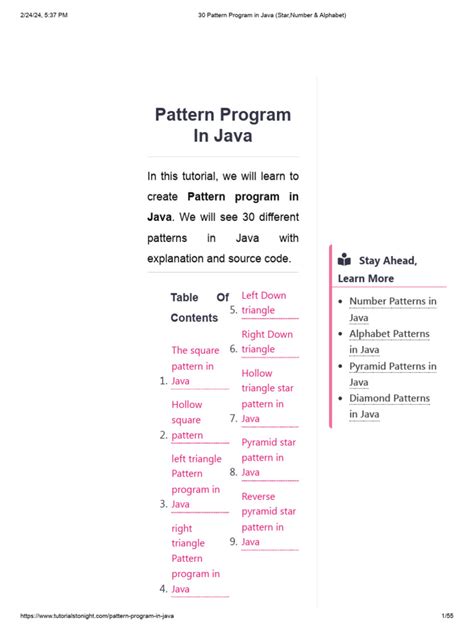 30 Pattern Program In Java Starnumber And Alphabet Pdf Software