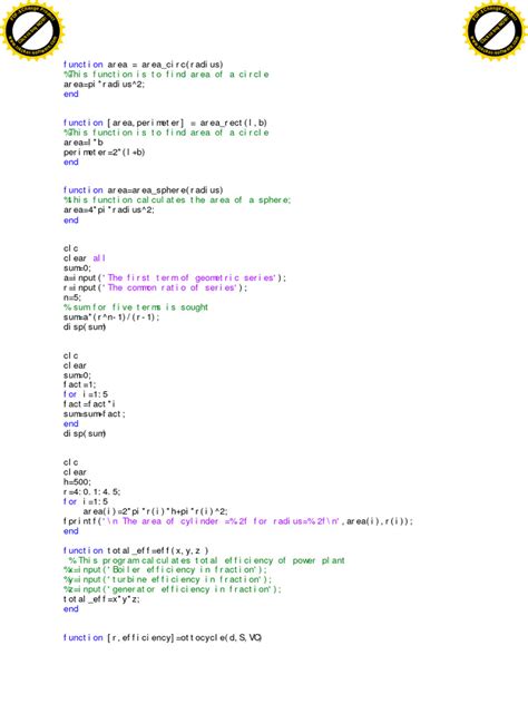 Matlab Sample Codes Pdf Area Elementary Geometry
