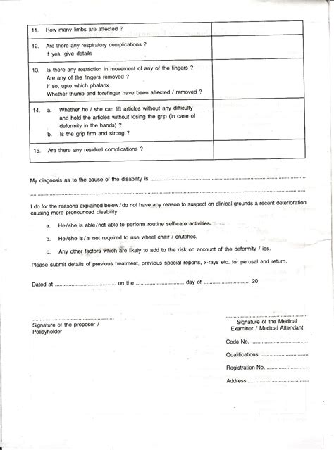 Lic Forms Download Lic Deformity Questionnaire Form Insurance Agent