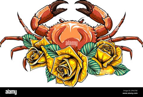 Vector Illustration Of Crab With Flower On White Background Stock
