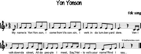 Yon Yonson Beths Notes Songs And Resources