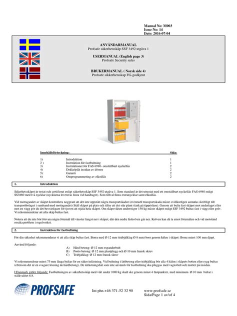 M003 Säkerhetsskåp Ssf 3492 Issue 14 Pdf