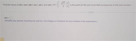 Solved Find The Values Of Sint Cost Tant Csct Sect And Chegg Com