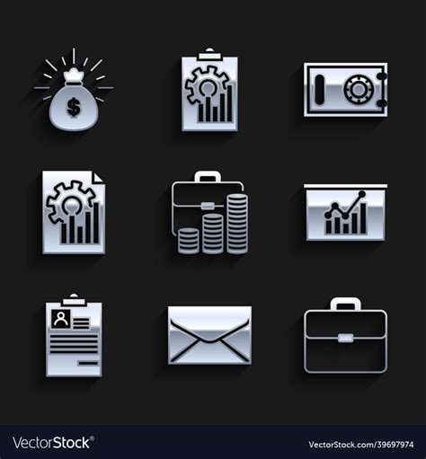 Set Briefcase And Coin Envelope Board With Graph Vector Image