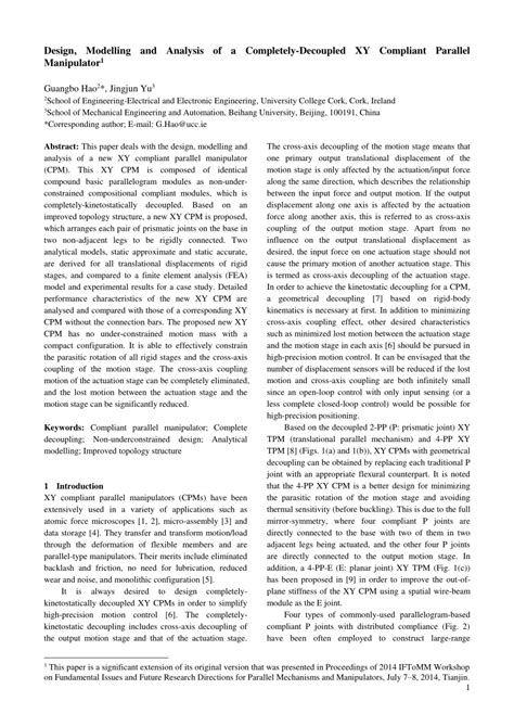 pdf design modelling and analysis of a completely decoupled xy