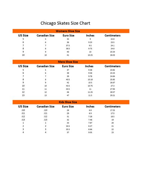 Chicago Size Chart Pdf