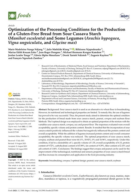 Pdf Optimization Of The Processing Conditions For The Production Of A Gluten Free Bread From