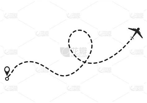 飞机线路径矢量图标的空中平面飞行路线的出发点和破折号线迹 矢量插图