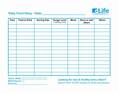 Food Diary Excel Template