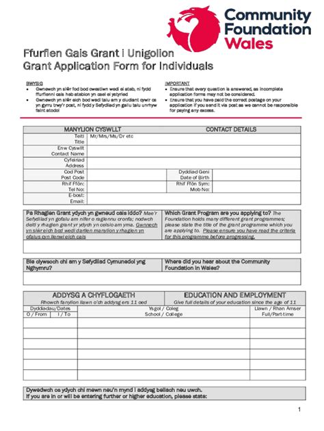 Fillable Online Grant Application Form For Individuals Grant