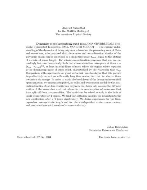 Pdf Dynamics Of Self Assembling Rigid Rods