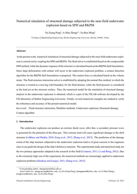 Pdf Numerical Simulation Of Structural Damage Subjected To The Near Field Underwater Explosion Pdf Numerical Simulation Of Structural Damage Subjected To The Near Field Underwater Explosion