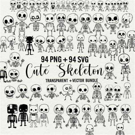Cute Skeleton Svg Bundle 94 Png 94 Svg Skeleton Skull Halloween Svg