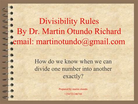 Divisibility Tests Divisibility Rules By Dr Martin Otundo Richard Ppt