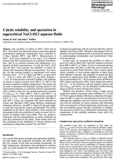 Pdf Calcite Solubility And Speciation In Supercritical Nacl Hcl