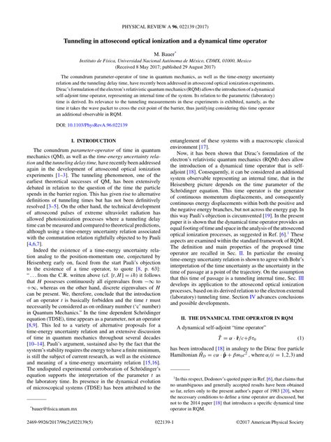 Pdf Tunneling In Attosecond Optical Ionization And A Dynamical Time