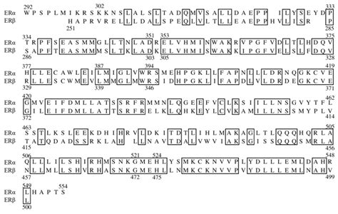 alignment of amino acid sequences of erα and erβ the sequences of