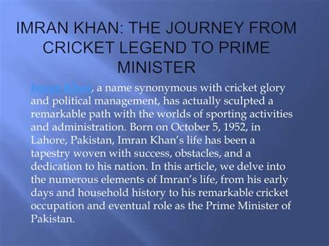 Imran Khan The Journey From Cricket Legend To Prime Ministerpptx Cricket Sports