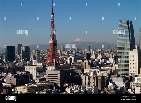 Tokyo Tower Skyline Der Stadt Und Mount Fuji Darüber Hinaus Tokio Japan Asien
