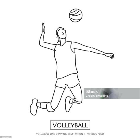 다양 한 포즈 라인 드로잉 벡터 일러스트 그래픽 디자인에서에서 배구 라인 드로잉 그림 Championship에 대한 스톡 벡터 아트 및 기타 이미지