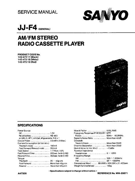 Sanyo Jj F4 Radio Cassette Player Sm Service Manual Download Schematics Eeprom Repair Info