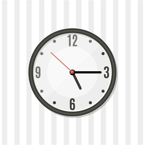 Simple Wall Clock Isolated On Striped Background Vector Illustration In Flat Design