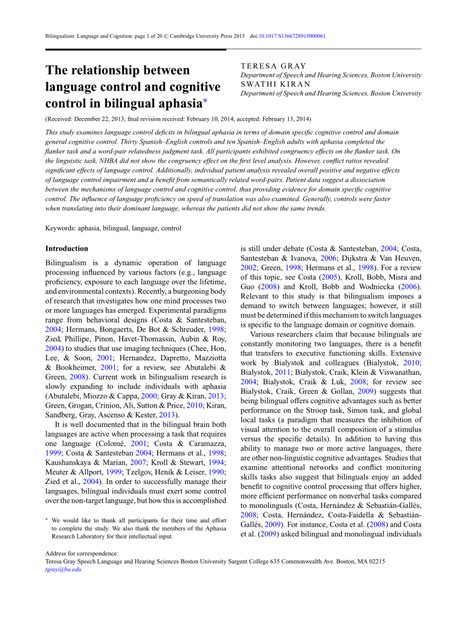 Pdf The Relationship Between Language Control And Cognitive Control In Bilingual Aphasia