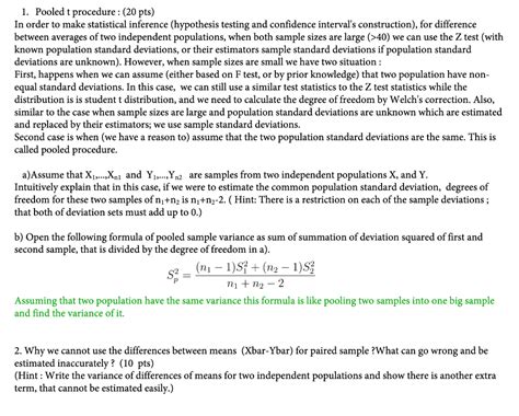 Pooled T Procedure Pts In Order To Make Chegg Com