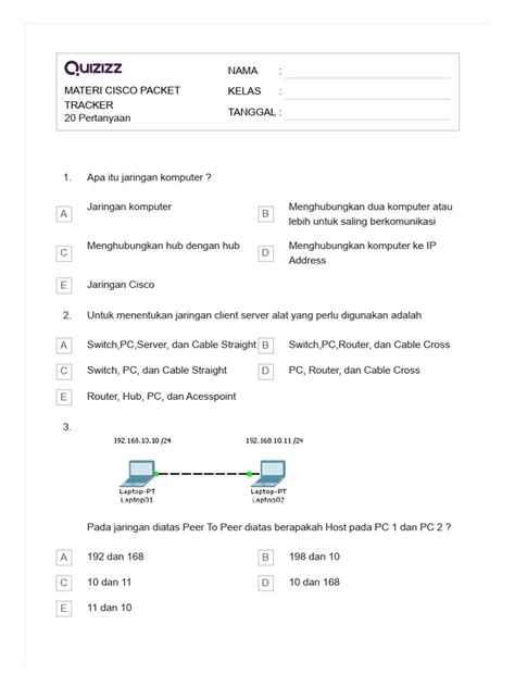 Soal Cisco Packet Tracker Quiz Pdf