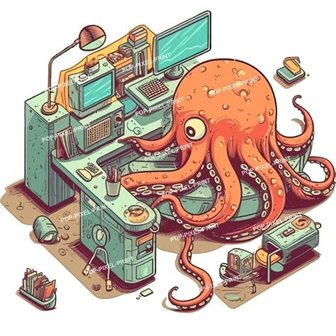 An Octopus Is Sitting At A Computer Desk