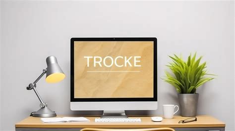 데스크톱 컴퓨터 화면 현대적인 사무실 설정 책상 위의 빈 모형 3d 렌더링 배경  무료 다운로드 Pikbest