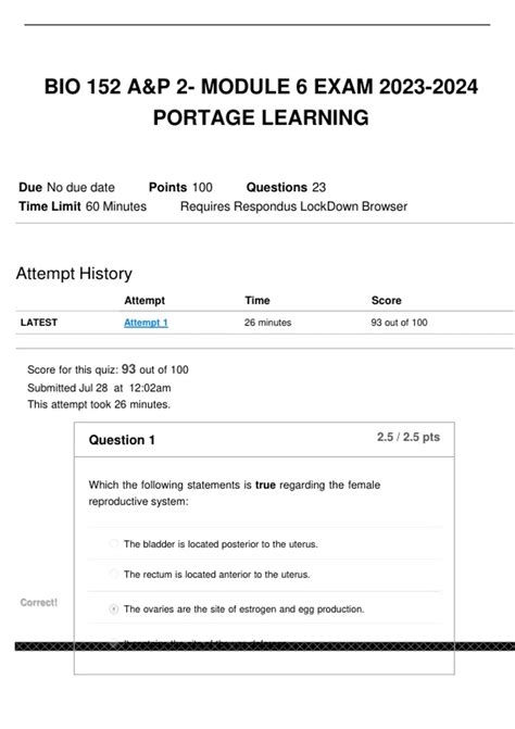 BIO A P MODULE EXAM PORTAGE LEARNING BIO A P MODULE Stuvia US