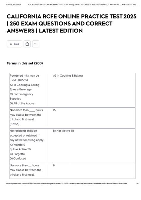 CALIFORNIA RCFE ONLINE PRACTICE TEST EXAM QUESTIONS AND CORRECT ANSWERS LATEST