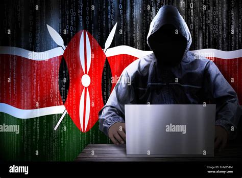 anonymous hooded hacker flag of kenya binary code cyber attack